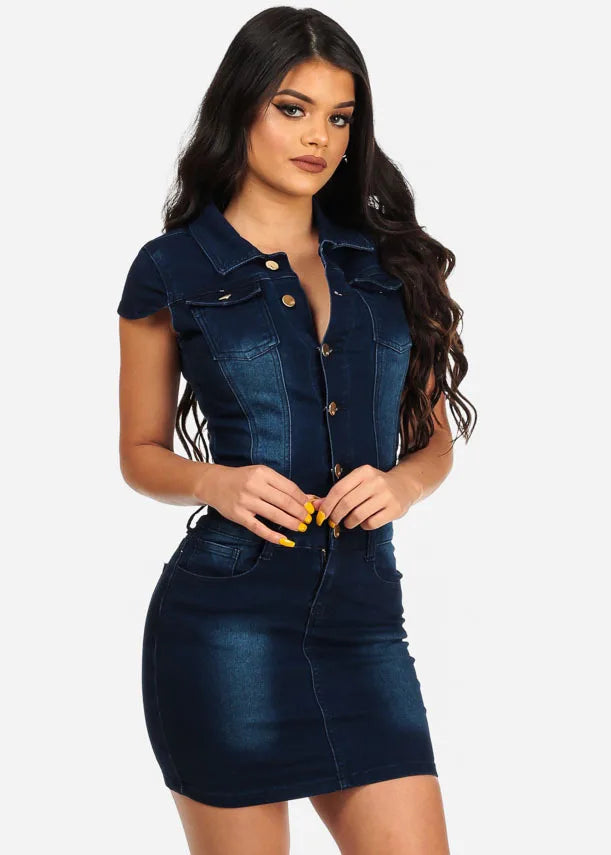 Slim fit denim dress buttocks wrapped mini dresses – DRESSINSUK